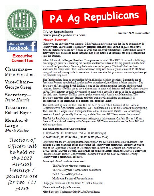 2025 Summer PA Ag Republican Newsletter | PA Ag Republicans